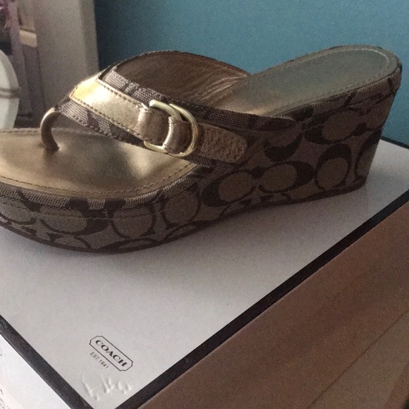 Coach | Shoes | Gold Coach Wedges | Poshmark